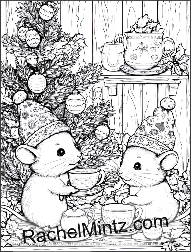 Cute Mice Christmas Party Coloring Book - Cozy Festive Winter Scenes ...
