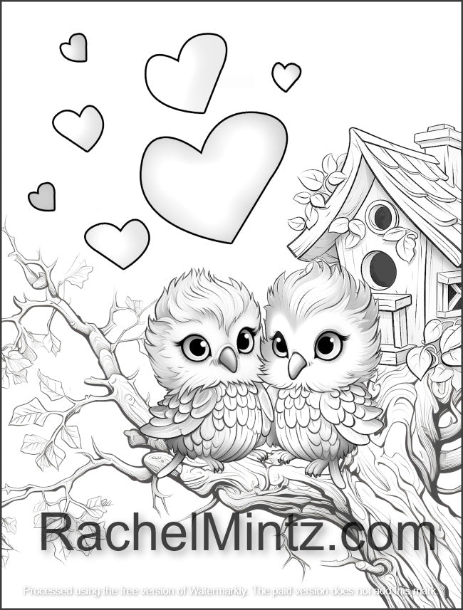 Love Birds, Valentine’s Day Coloring Book, Whimsical Birds & Romantic ...