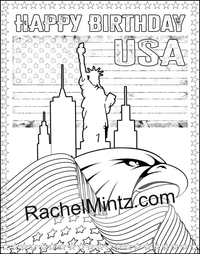 Patriotic USA Independence Day Coloring Book (Digital PDF Book ...
