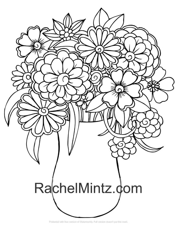 120 Flowers! Collection Coloring Book of Floral Bouquets, Blooming Vas ...