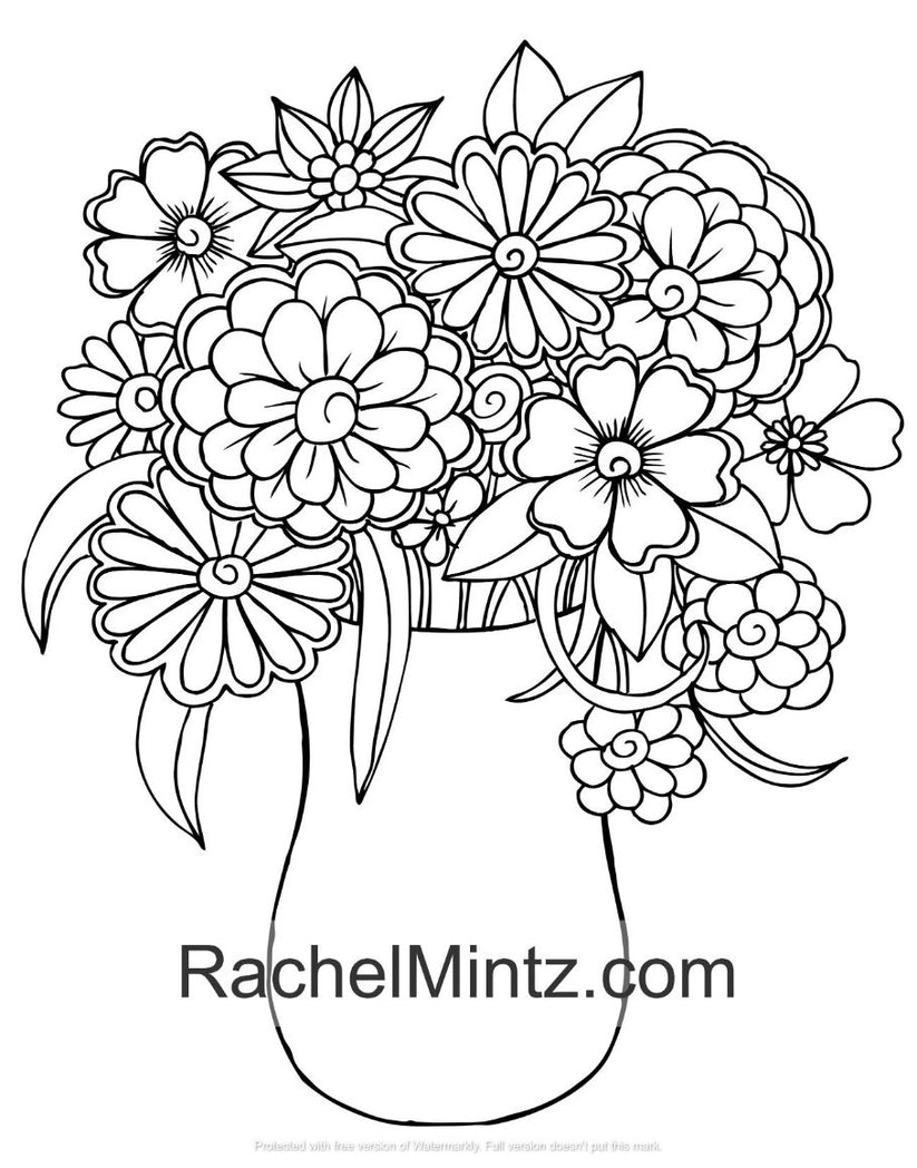 120 Flowers! Collection Coloring Book of Floral Bouquets, Blooming Vas ...
