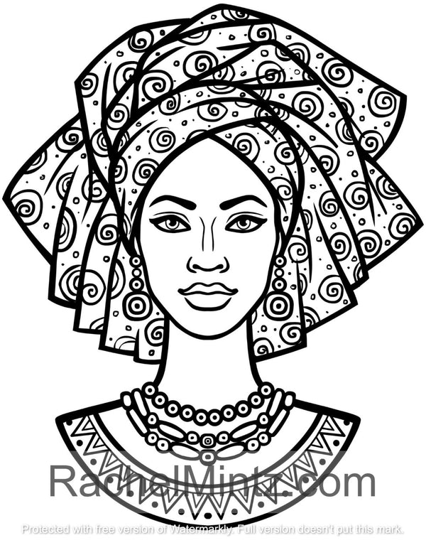 African Beauty - Afro Women Portraits - PDF Coloring Book – Rachel ...