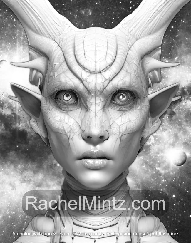Beautiful Alien Women - Grayscale Coloring Book, 40 Sci Fi Portraits o ...