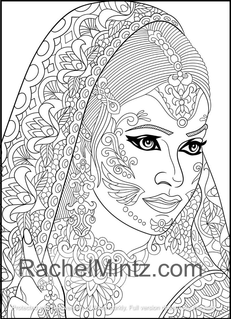 Beautiful Women of India, PDF Coloring Book With Portraits & Dancing I ...