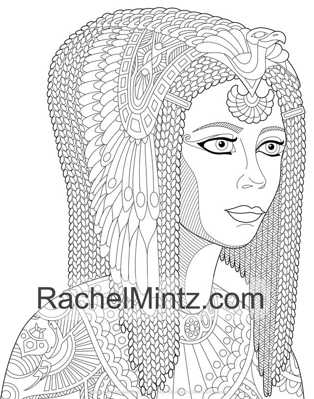 Cleopatra - Grayscale and Outline Art of Ancient Egypt Queen, Printabl ...