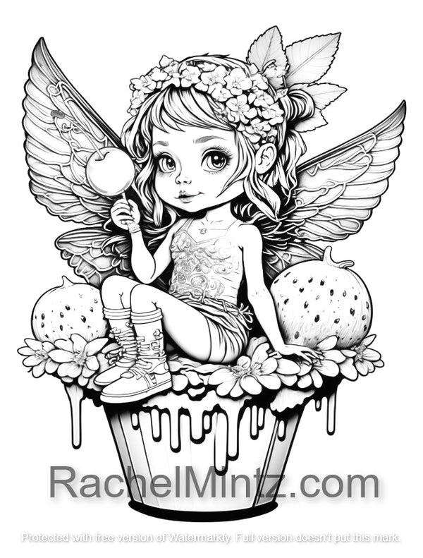 Cupcakes Fairies - Cute Adorable Girls & Sweet Desserts, Grayscale Art ...