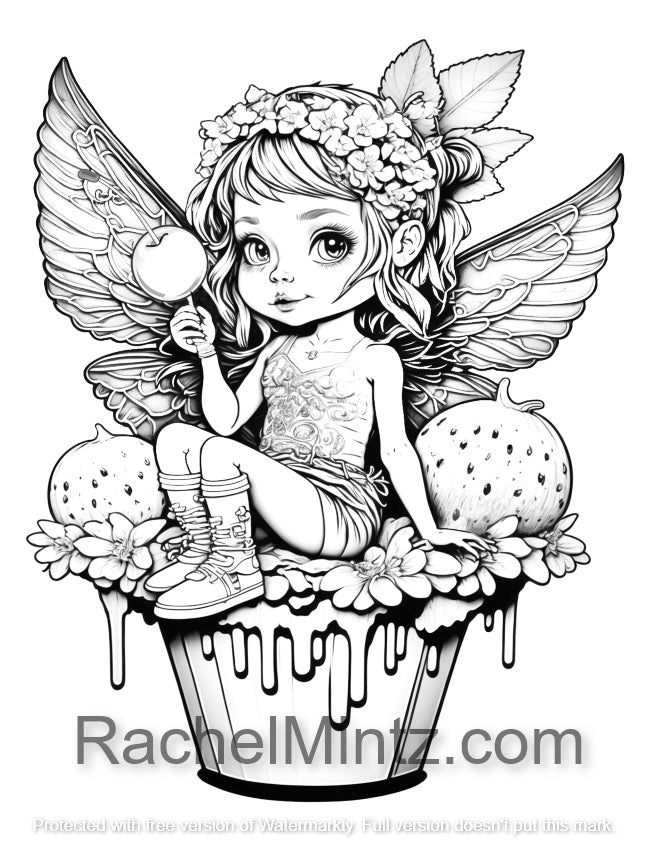 Cupcakes Fairies - Cute Adorable Girls & Sweet Desserts, Grayscale Art ...