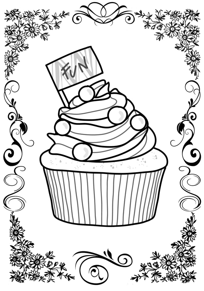 Cupcakes Feast - EASY Large Print, PDF Coloring Book For Adults ...