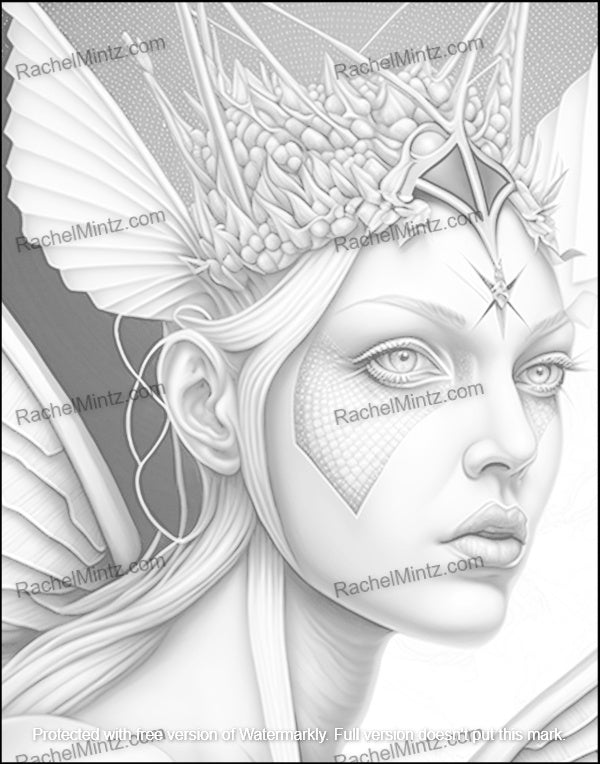 Fantasy Goddess Grayscale Coloring Page – Rachel Mintz Coloring Books