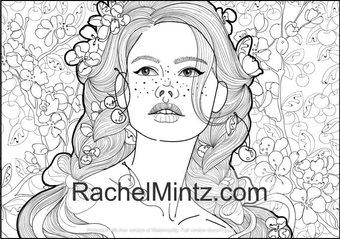 Flowers Scent - Floral & Gorgeous Women Portraits Coloring Book (Digit ...