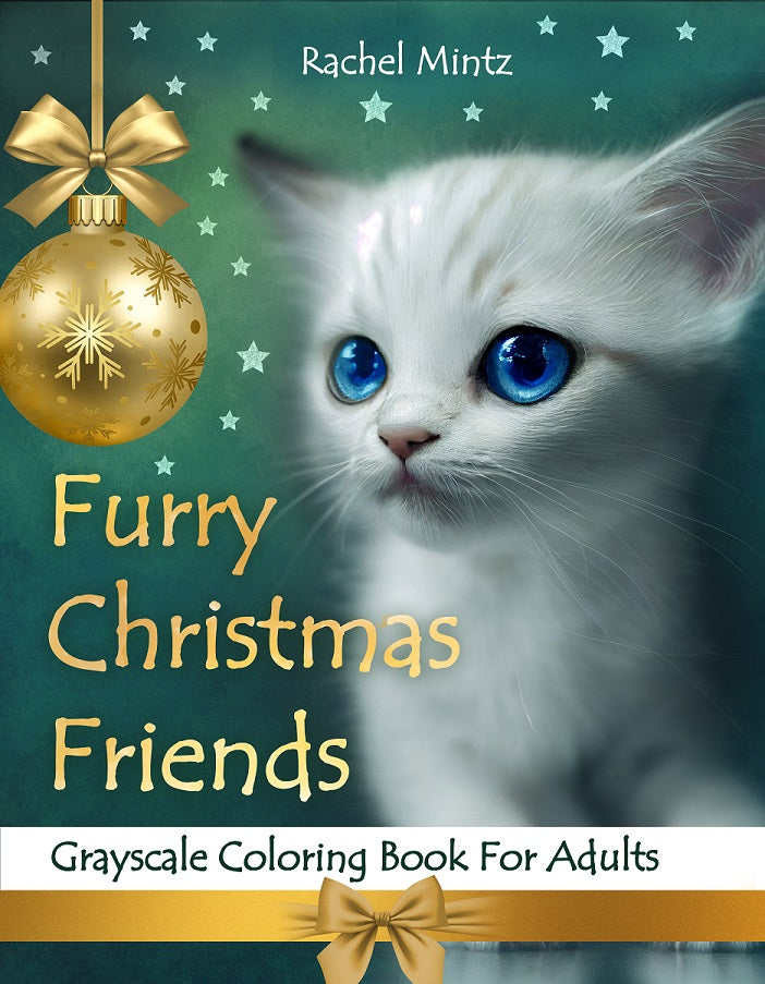 Furry Christmas Friends Coloring Book - Grayscale Noel Art Designs Wit ...