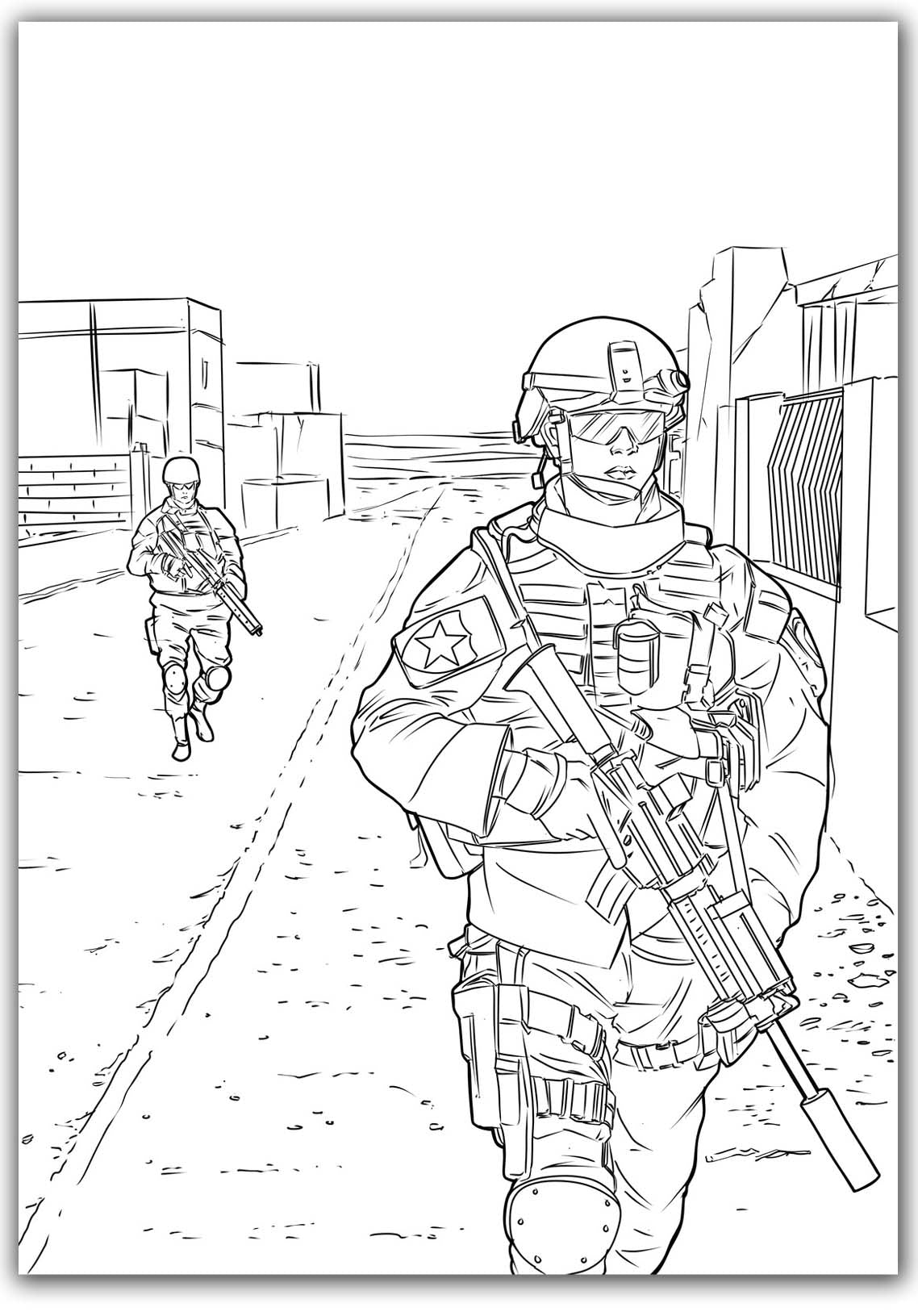 Heroes Under Fire - Military Combat Scenes,, PDF Coloring Book For Tee ...