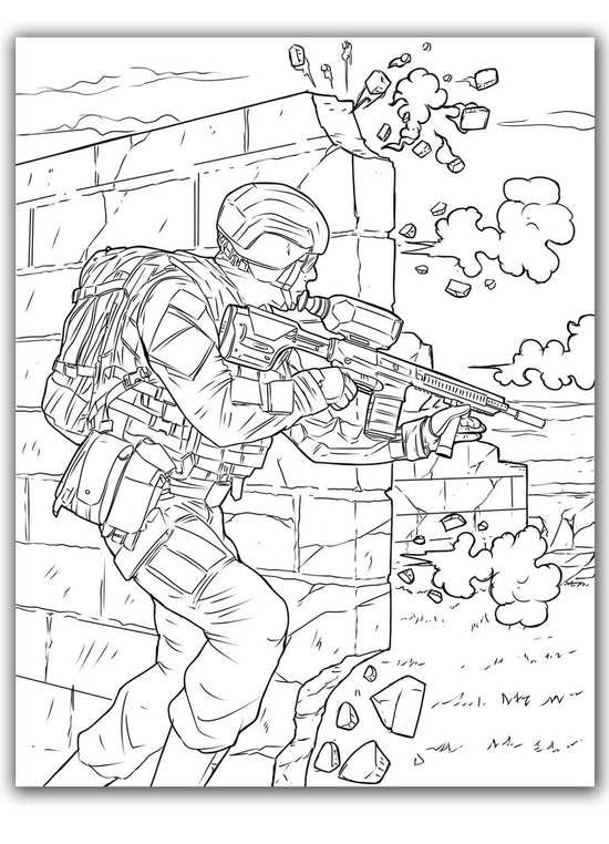 Heroes Under Fire - Military Combat Scenes,, PDF Coloring Book For Tee ...