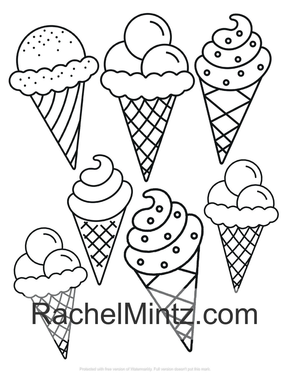 Ice Cream Summer - EASY LARGE PRINT Coloring Book (Digital PDF Format ...