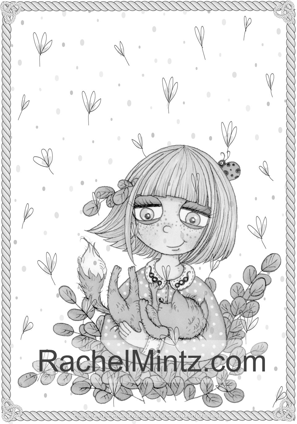 Love & Hugs Sweet Grayscale Coloring Book, Cute Girl And Her Adorable ...