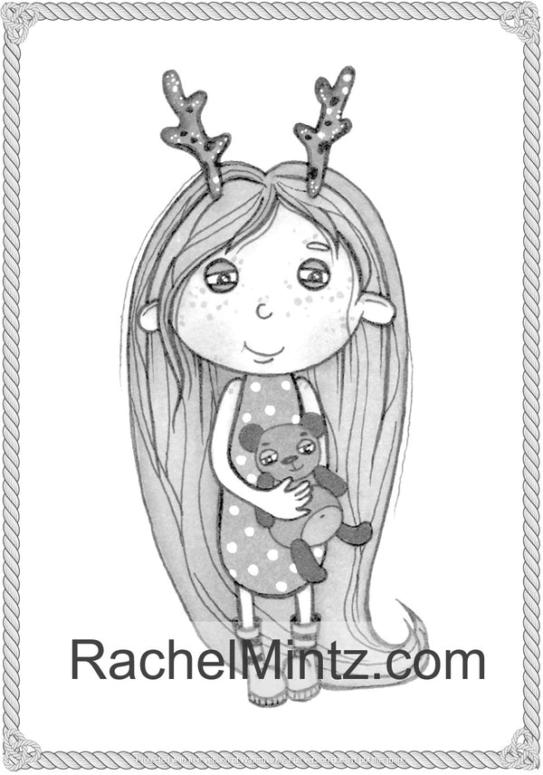 Love & Hugs Sweet Grayscale Coloring Book, Cute Girl And Her Adorable ...