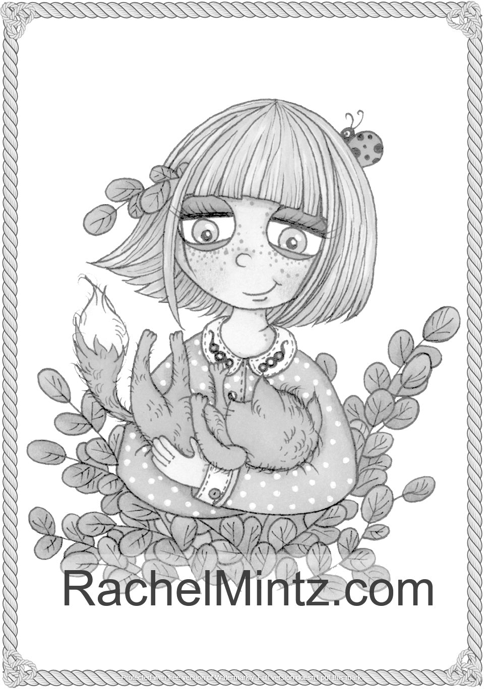 Love & Hugs Sweet Grayscale Coloring Book, Cute Girl And Her Adorable ...