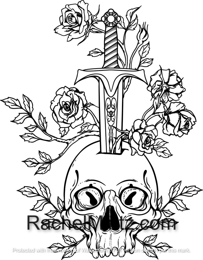 Skull & Dagger - Hell Skulls, Crossed Bones, Gothic Designs Coloring ...