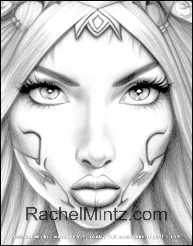 Touch of Heaven - Grayscale Coloring Book Fantasy Portraits, AI Genera ...