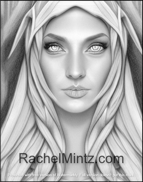 Touch of Heaven - Grayscale Coloring Book Fantasy Portraits, AI Genera ...